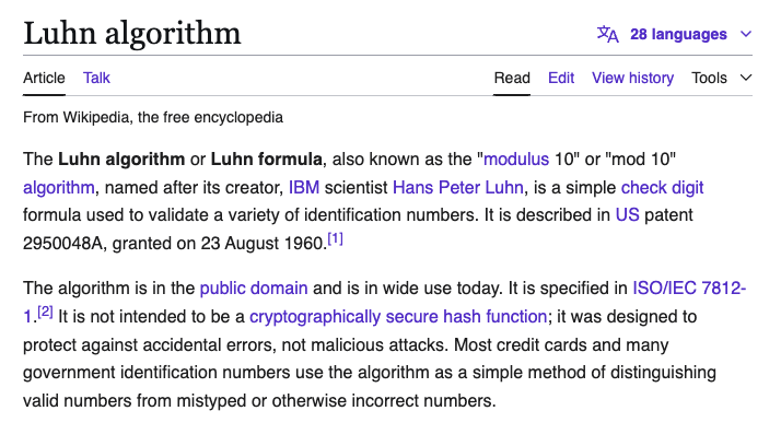 룬 알고리즘(Luhn Algorithm) 사용하기
