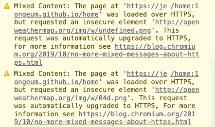 [에러] Mixed Content: The page at 'https://...' was loaded over HTTPS, but requested an insecure ...