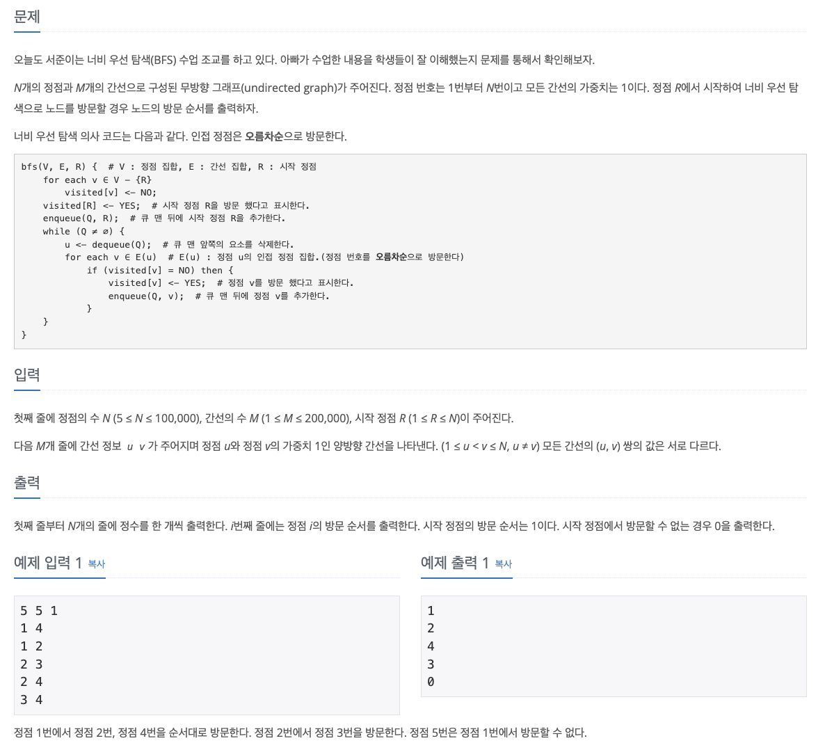 [Java] 백준 BOJ / 24444번: 알고리즘 수업 - 너비 우선 탐색 1