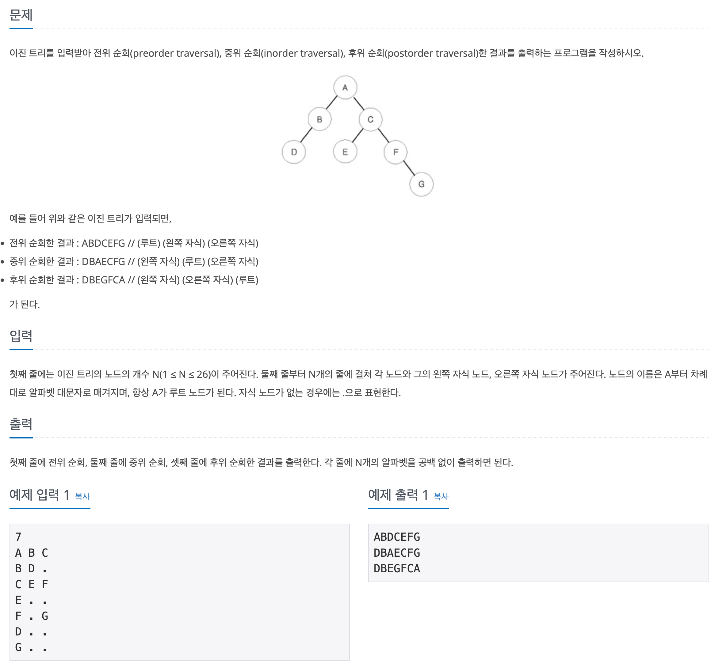 [Java] 백준 BOJ / 1991번: 트리 순회