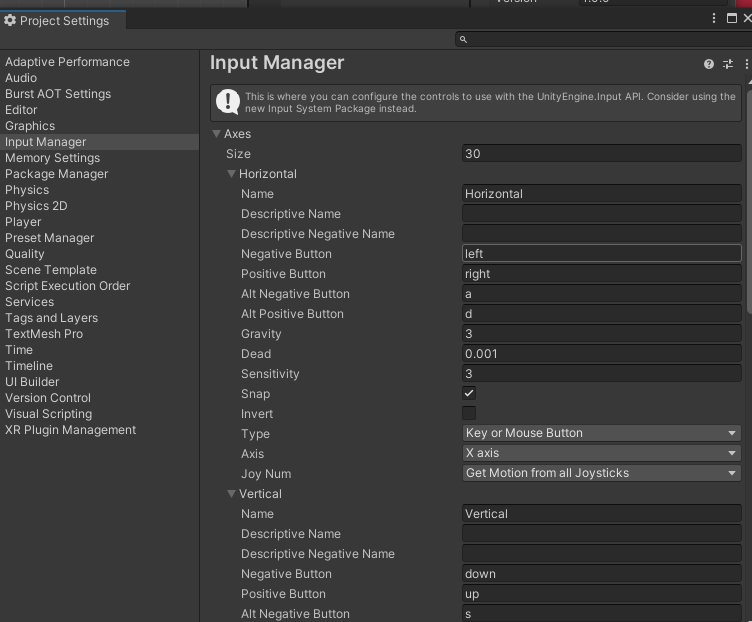 24.01.22 TIL - Unity 이동 방식 (1) : InputManager - GetAxis & GetAxisRaw