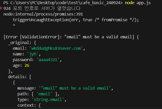 node:internal/process/promises:391 triggerUncaughtException(err, true /* fromPromise */);