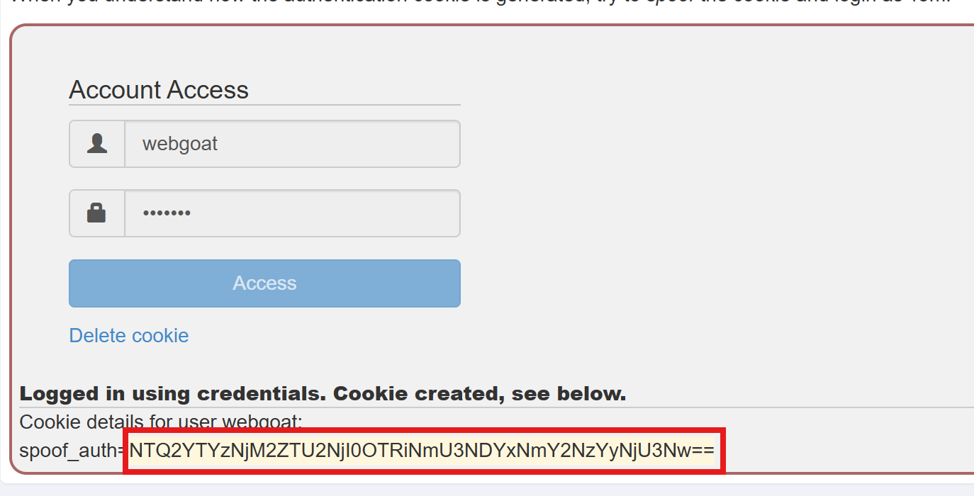 [WebGoat] (A1)-4. Spoofing an Authentication Cookie