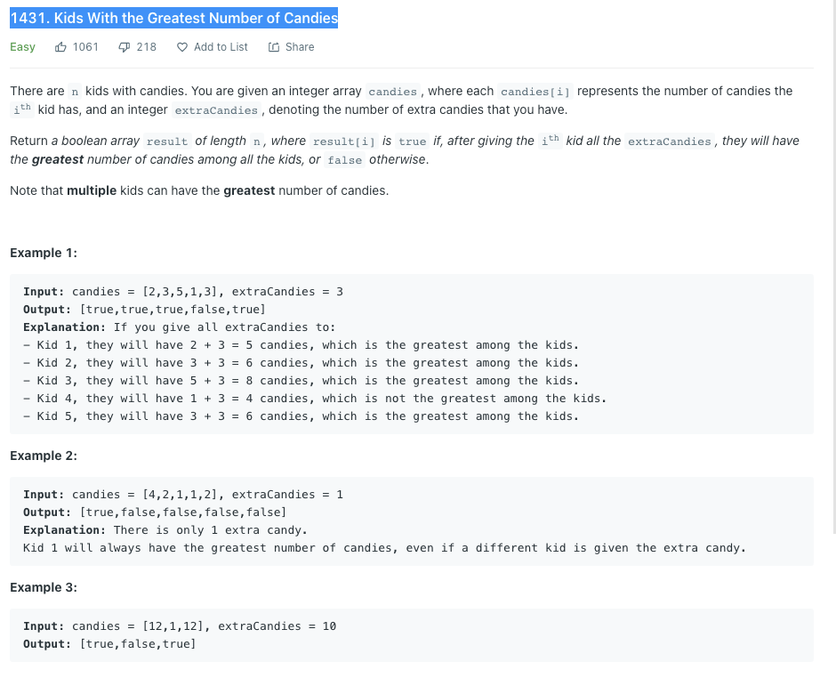 1431. Kids With the Greatest Number of Candies