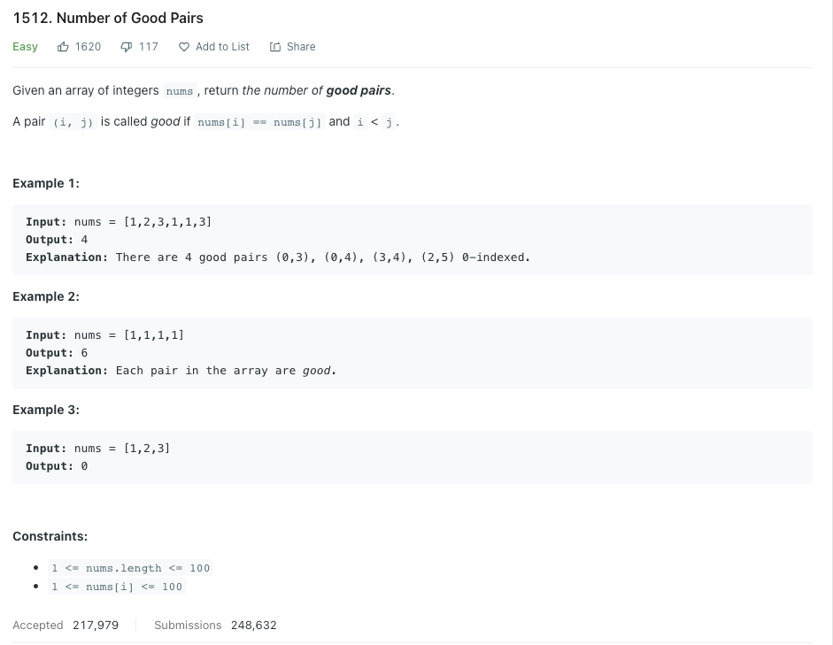 1512. Number of Good Pairs