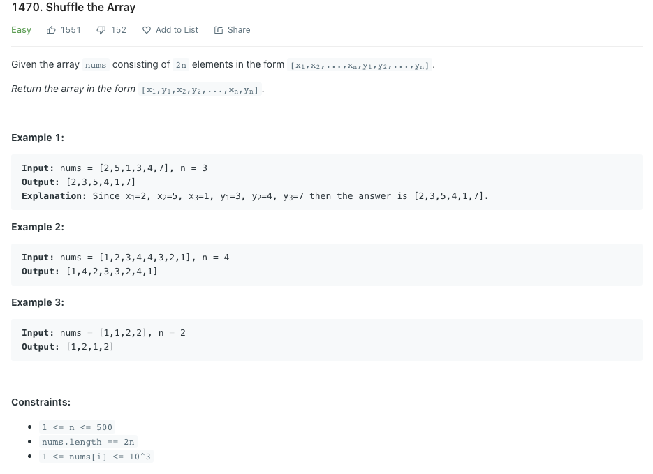 1470 Shuffle The Array