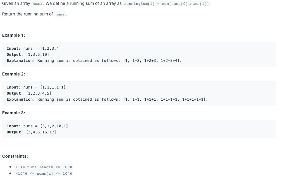 1480. Running Sum of 1d Array