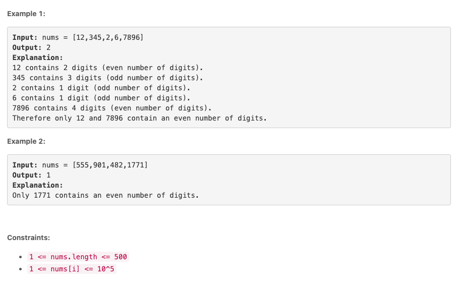 Find Numbers With Even Number Of Digits