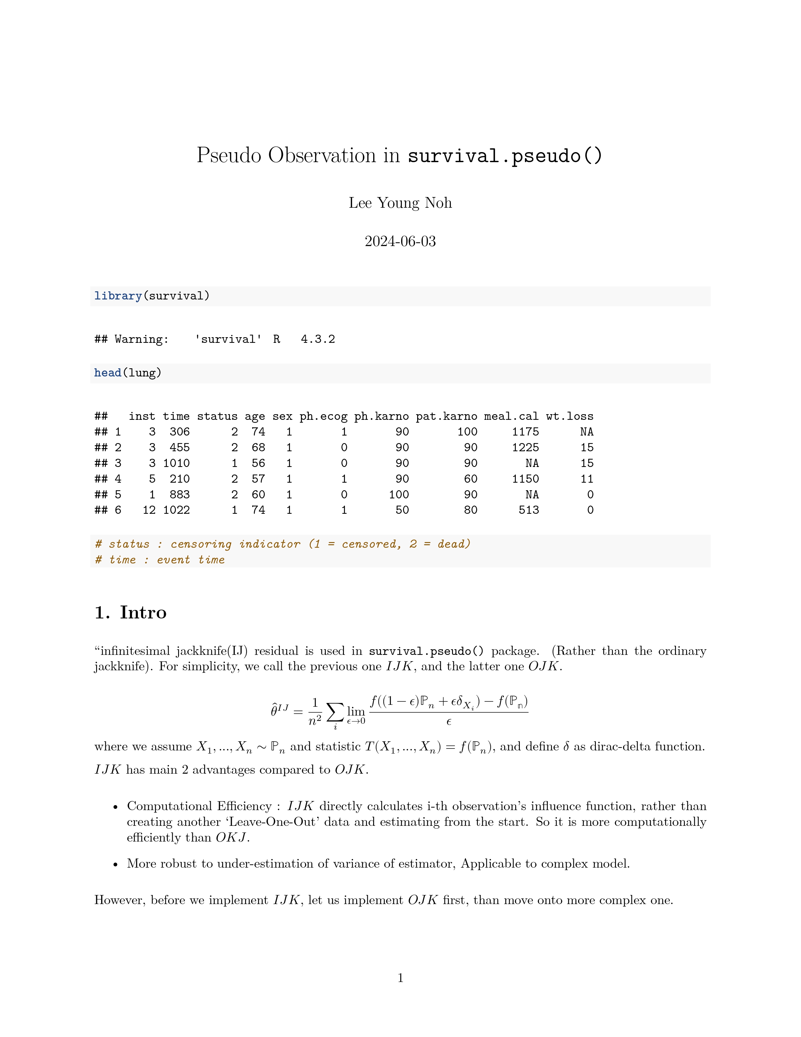 Pseudo Observation Implementation in R (OKJ)