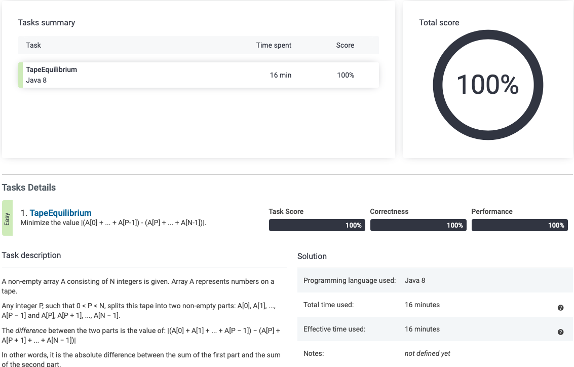 Codility: TapeEquilibrium