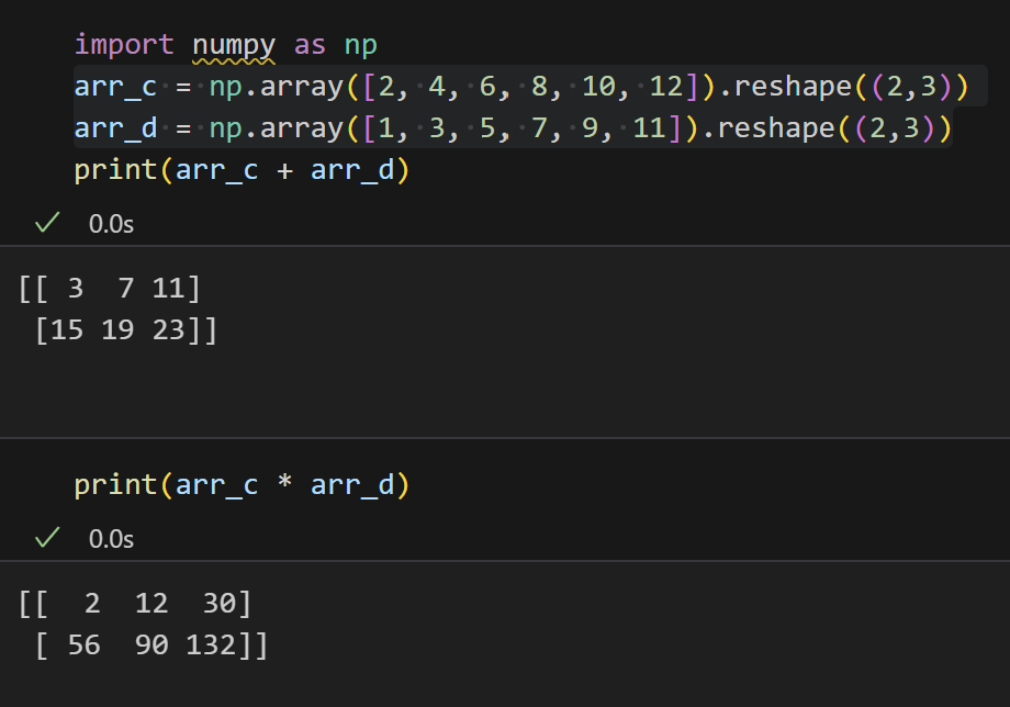 Numpy 배열array 생성 및 기초 연산 2 다양한 형태의 배열 만들기특정값 연속 기초 연산 배열 간의 덧셈과 곱셈