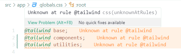 Unknown at rule @tailwind
