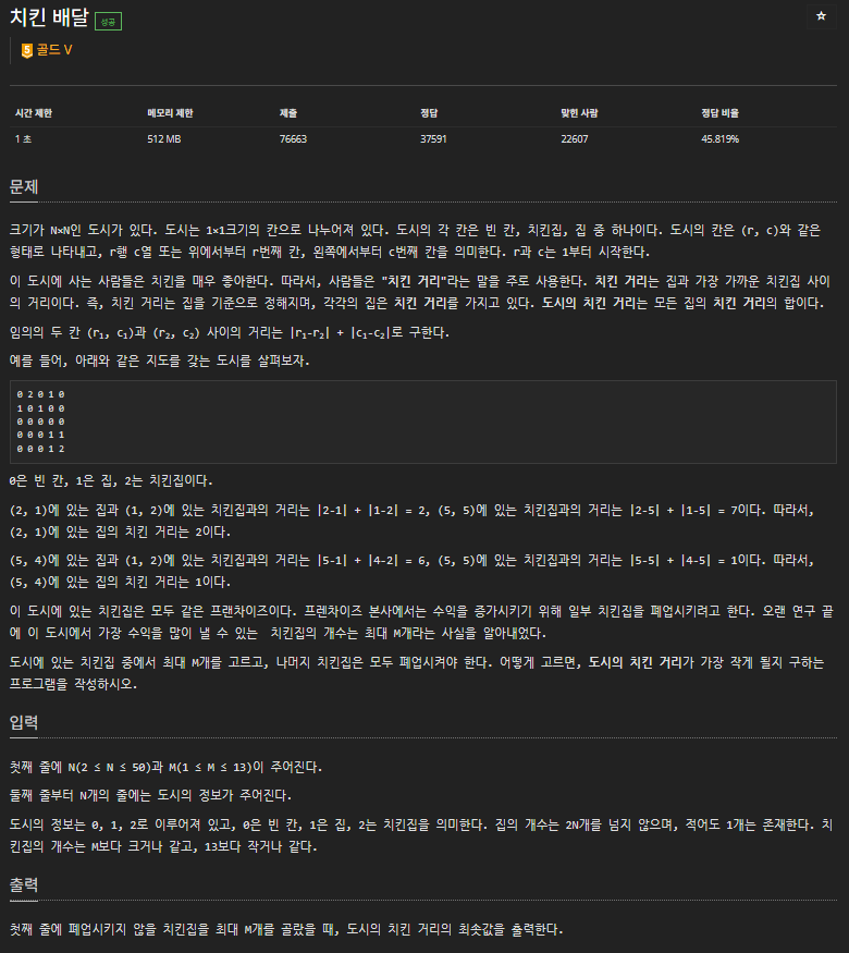 [BOJ][C#] 15686 치킨 배달