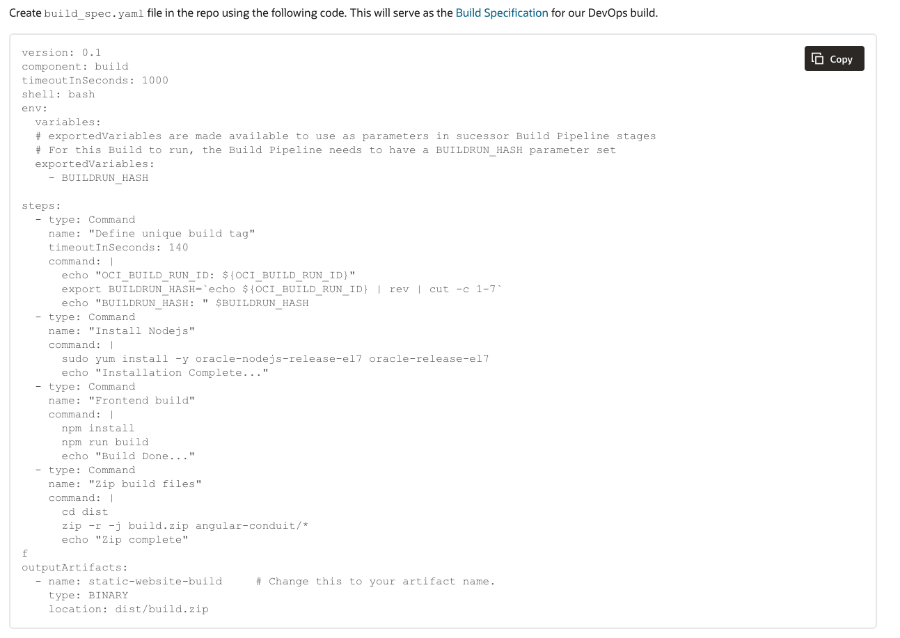 OCI Frontend 정적 호스팅 BuildPipeline 구축 (Docker Build)
