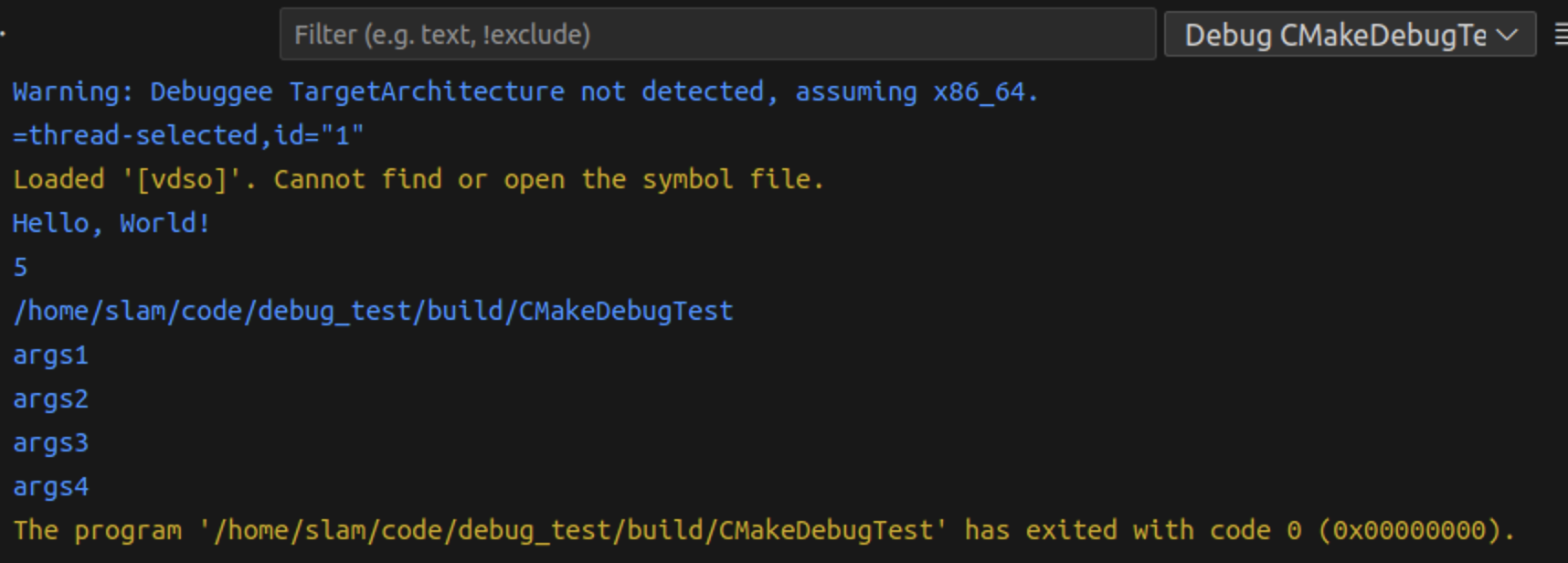 CMake debug with arguments CMake debug with arguments