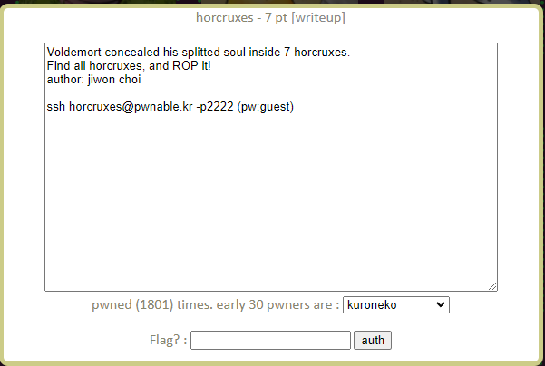 [pwnable.kr] horcruxes