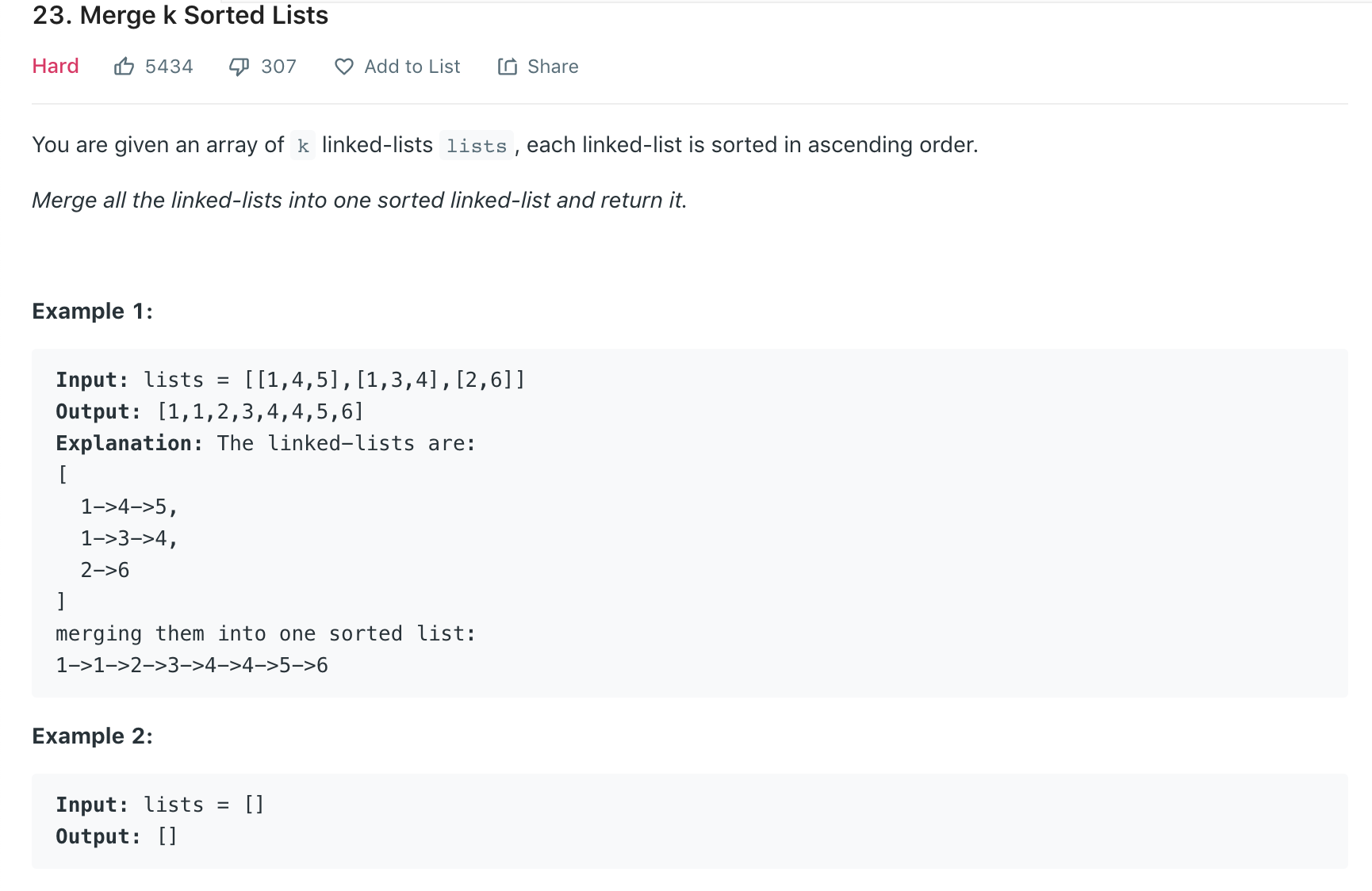 Leetcode 23 Merge K Sorted Lists Javascript 3661
