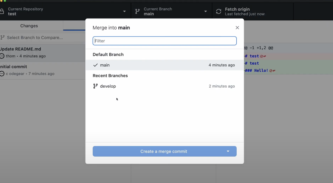 GitHub Desktop에 Branch 생성 / Main에 merge하는 법.
