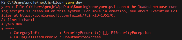 vscode yarn dev 오류