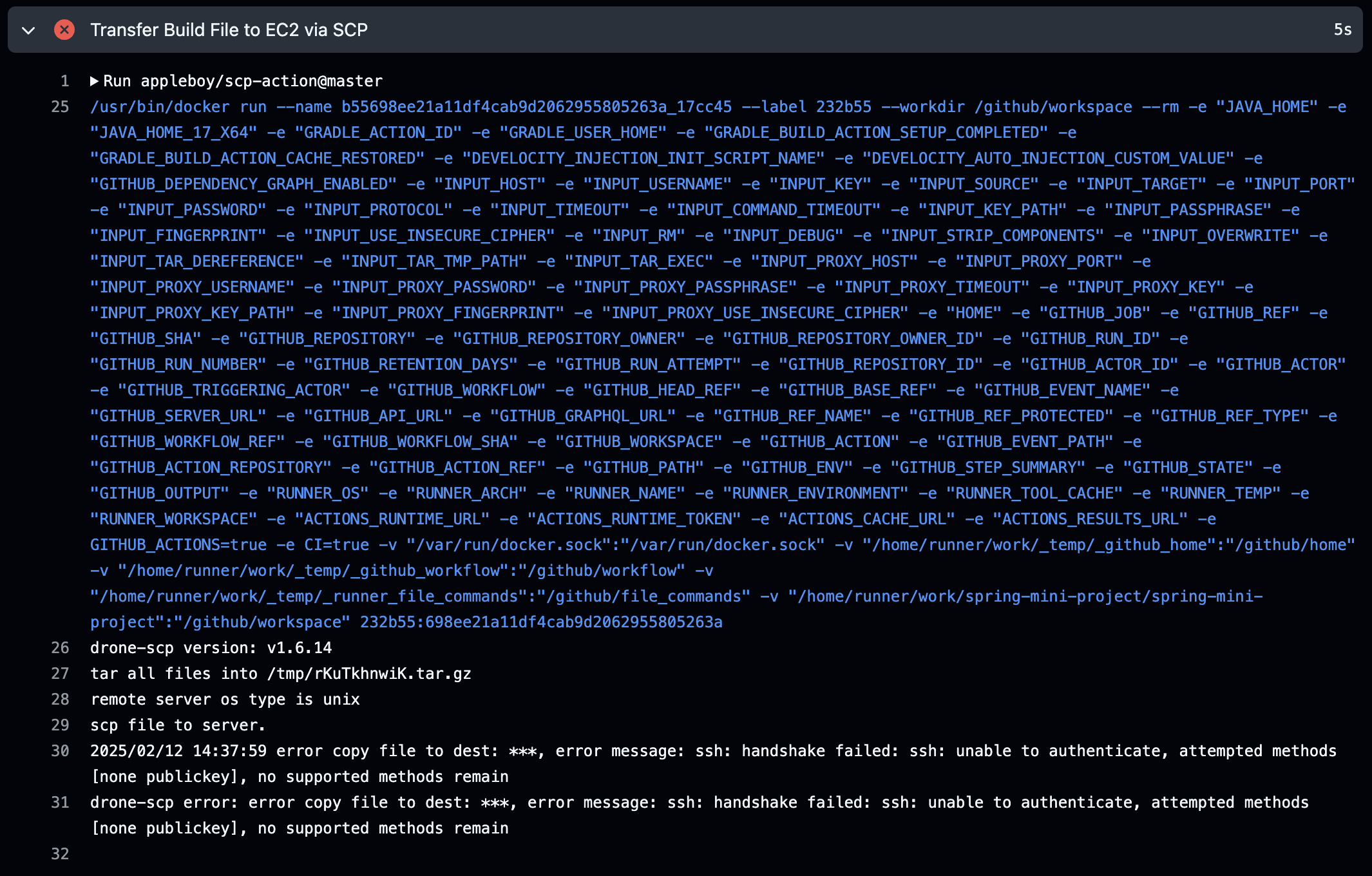 [Github Actions] ssh: handshake failed: ssh: unable to authenticate, attempted methods [none ...