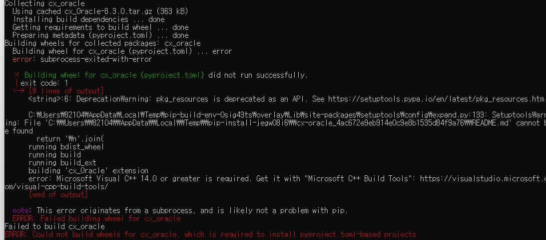 ERROR: Failed building wheel for cx_oracle