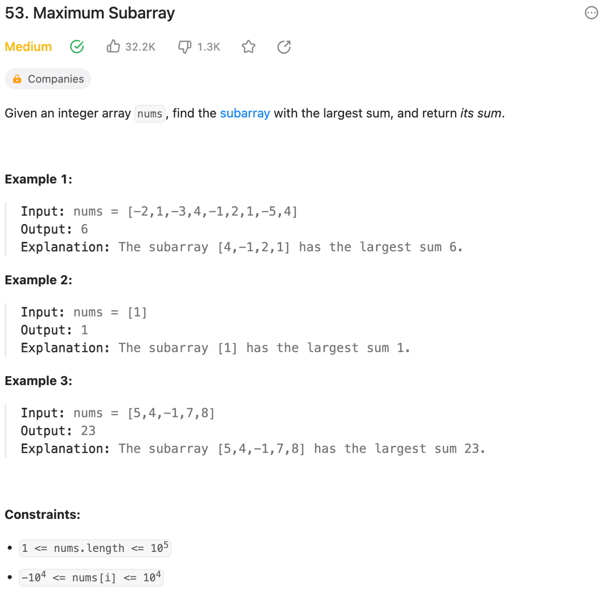  53 Maximum Subarray python 