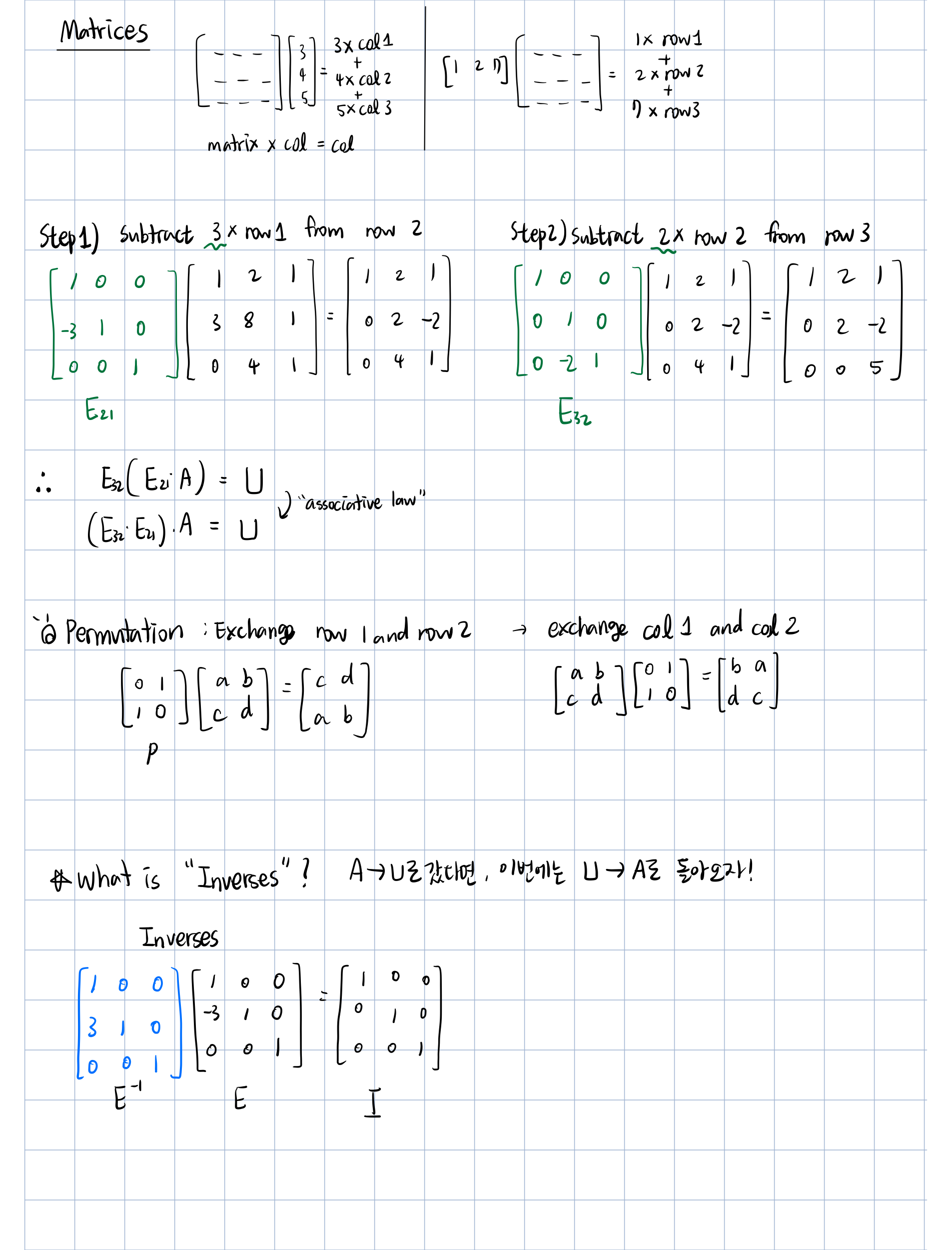 [210129 TIL] Gilbert Strang - Linear Algebra (Lecture 2. Eliminating with Matrices)