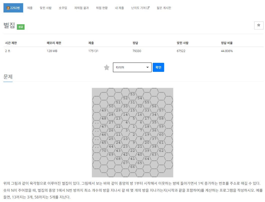 [백준] 2292번. 벌집 (Python)