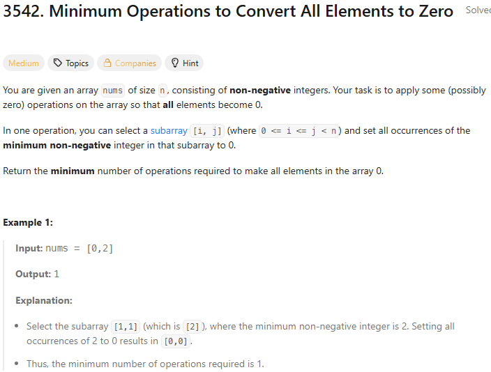 leetcode-3542. Minimum Operations to Convert All Elements to Zero