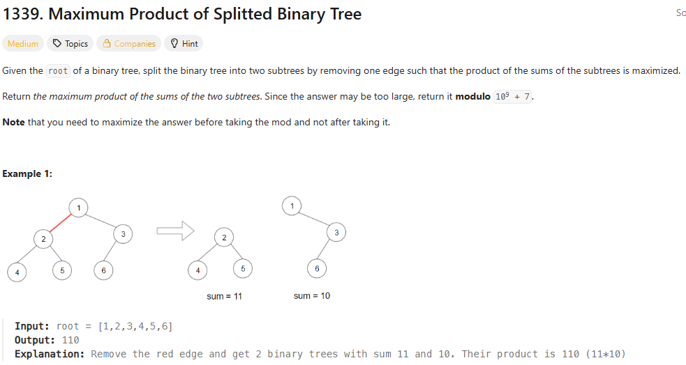leetcode-1339. Maximum Product of Splitted Binary Tree