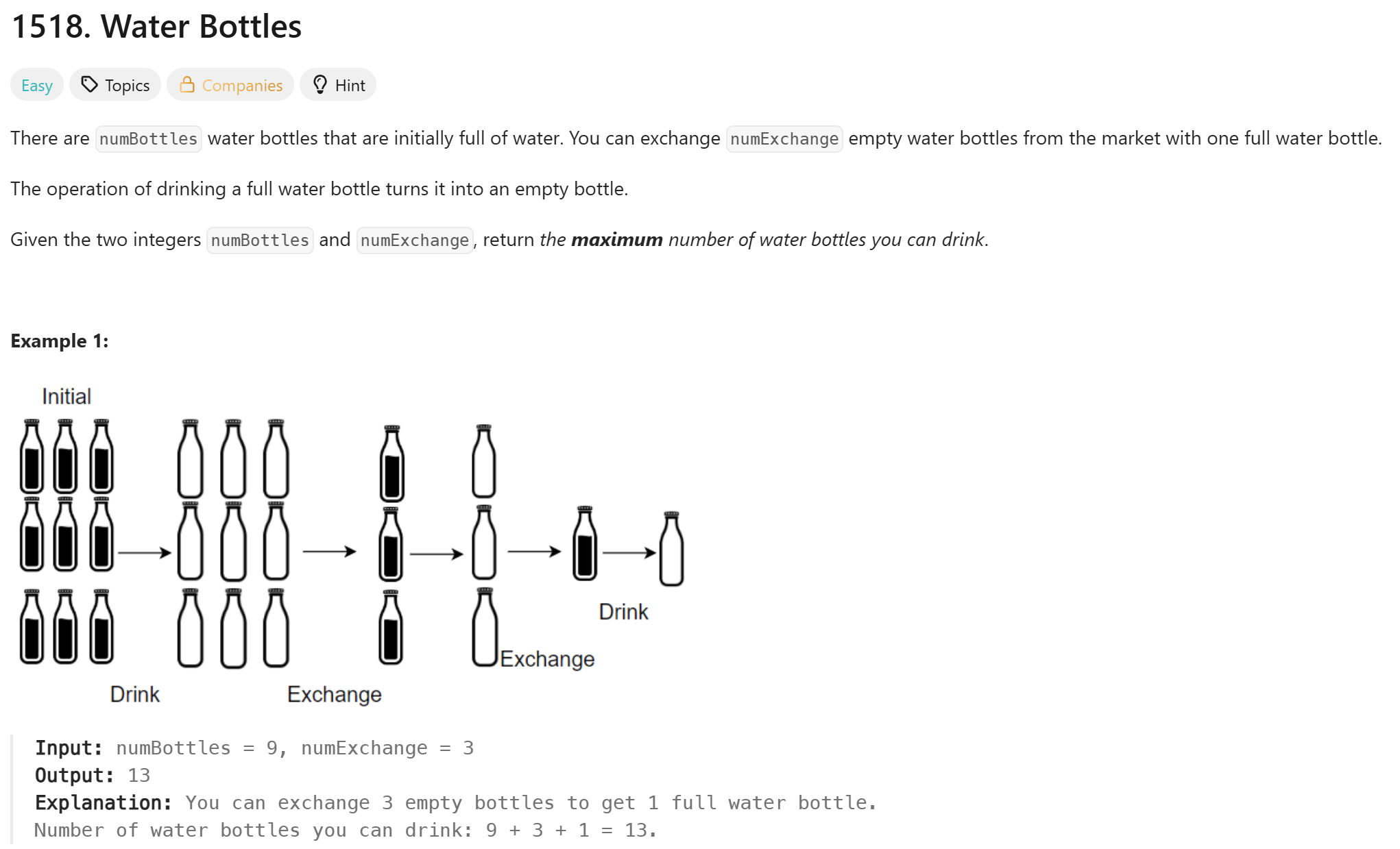 leetcode-1518. Water Bottles