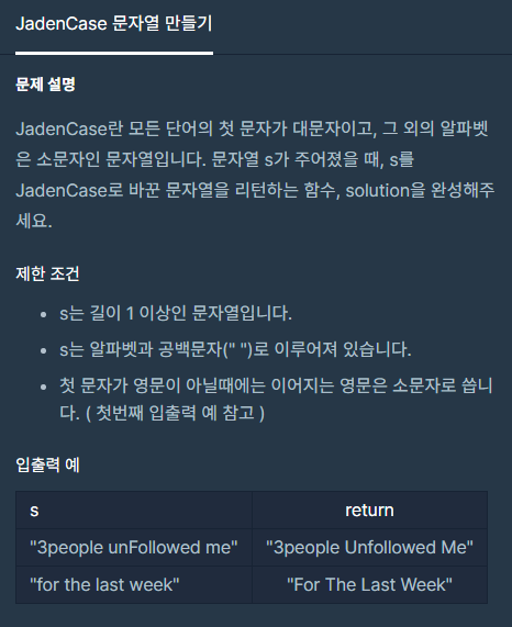 [ 코딩테스트 / Lv.2 ] JadenCase 문자열 만들기