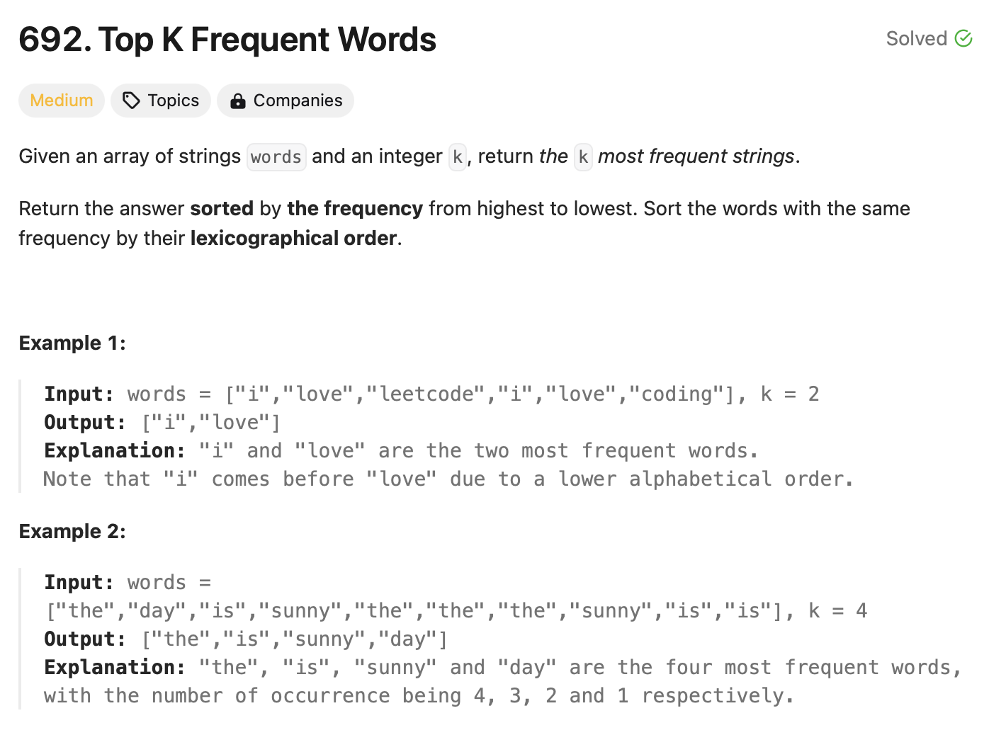 [Leet Code] 692. Top K Frequent Words(Assignment)