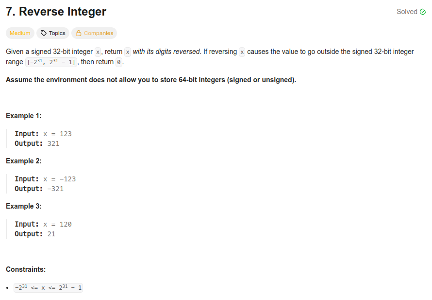 [Algorithm] LeetCode 7번: Reverse Integer