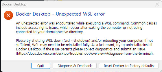 Docker Desktop 실행 오류 해결 Unexpected Wsl Error