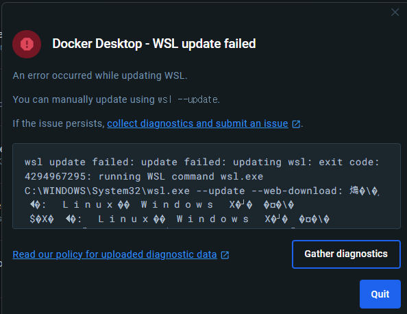 Docker Desktop 실행 오류 해결 (Unexpected WSL error)