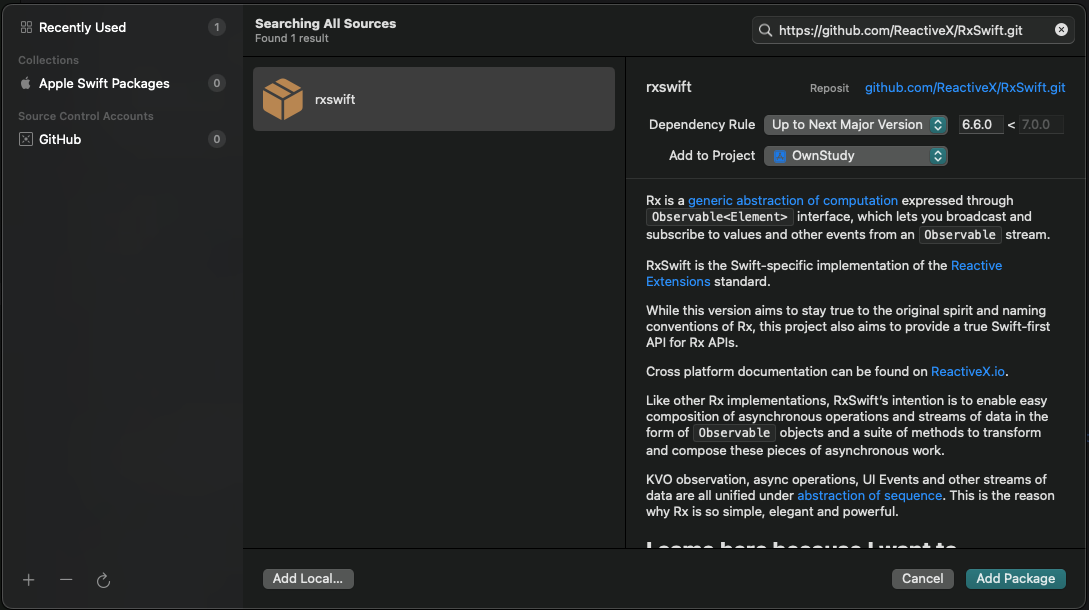 SPM 그리고 RxSwift 설치