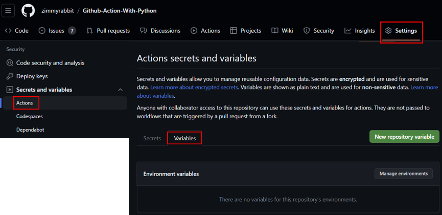 GitHub Action Varibales