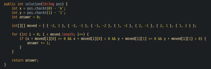 [CosPro Java 1급]1차 6번_체스의 나이트 이동횟수 계산